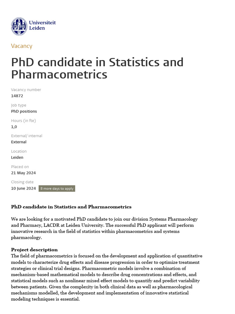 PHD Candidate in Statistics and Pharmacometrics | PDF | Statistics ...