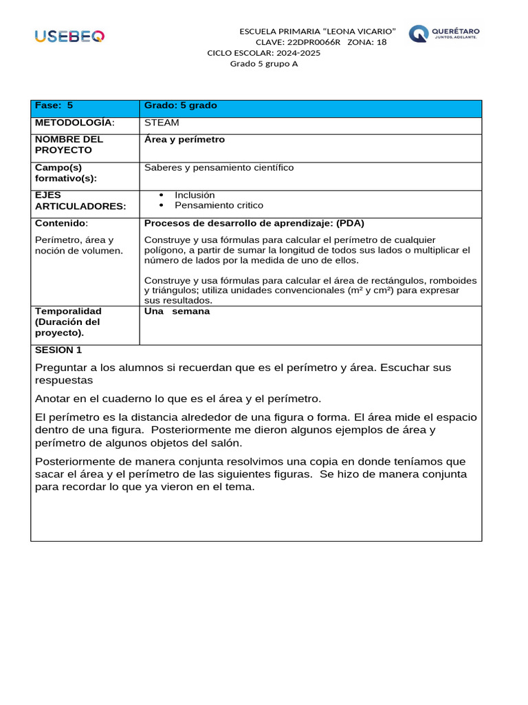 PROYECTO Área y Perímetro | PDF | Rectángulo | Triángulo