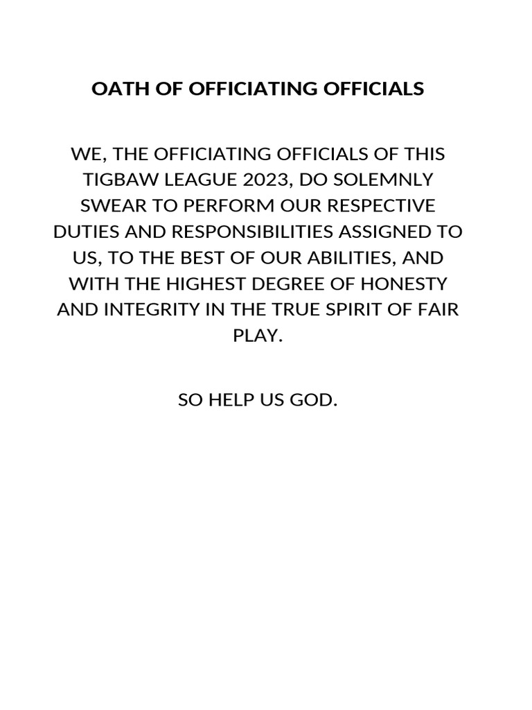 Oath of Officiating Officials | PDF
