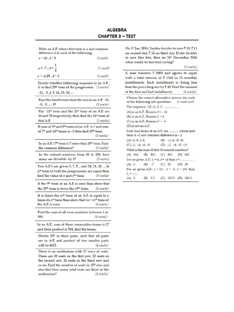 Algebra CH 3 Test | PDF