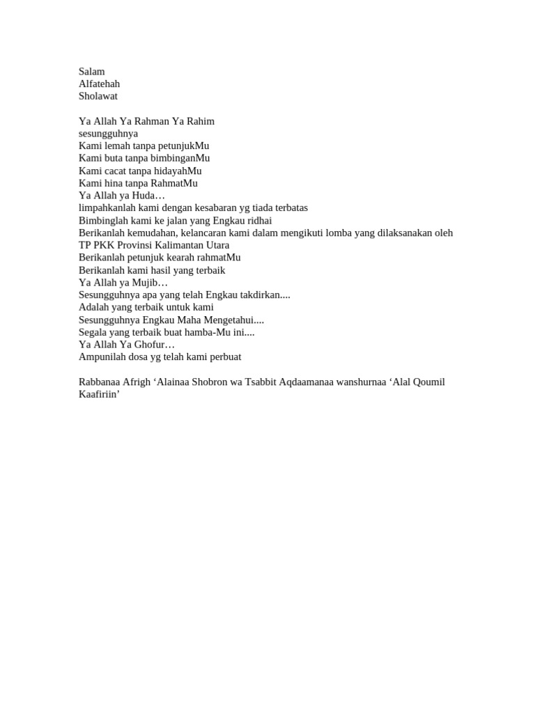 Doa dan Harapan Lomba TP PKK | PDF