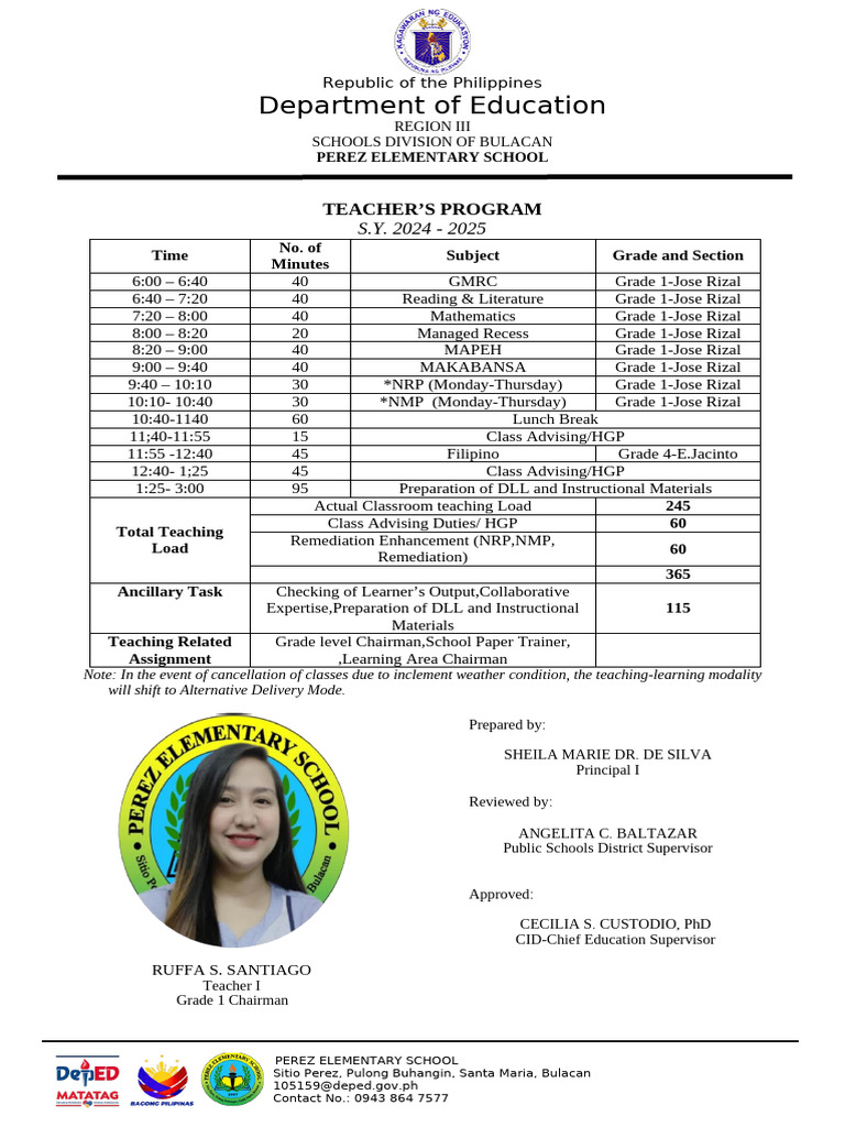 Sample Teachers Program 2024 2025.docx Revised November | PDF | Education Theory | Learning