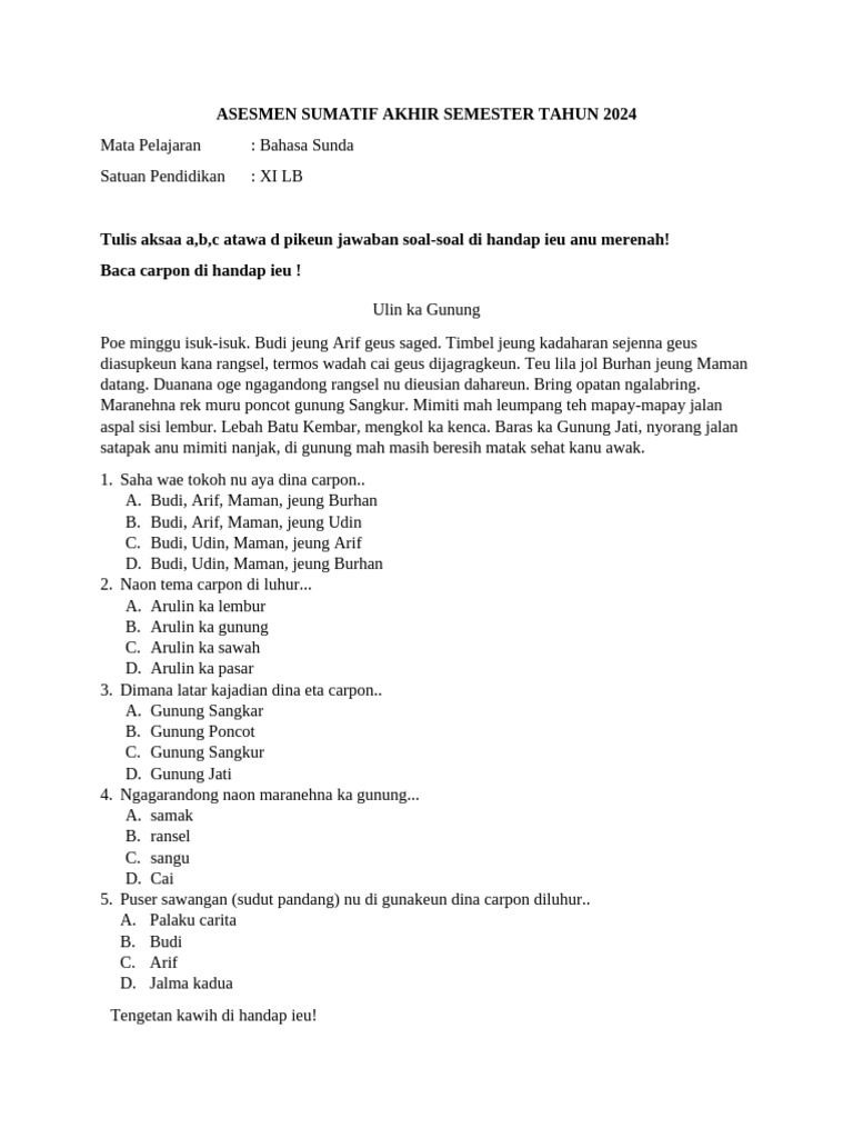 Asesmen Sumatif Akhir Semester Kelas Xi Tahun 2024 | PDF