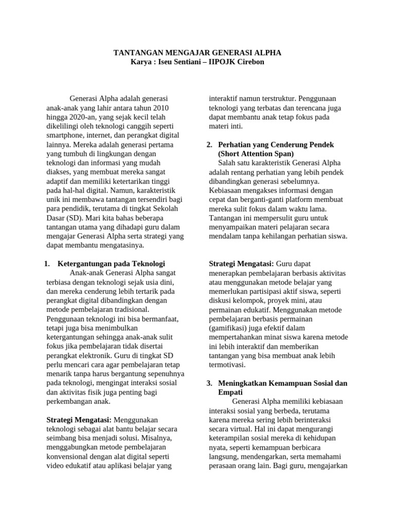 TANTANGAN MENGAJAR GENERASI ALPHA | PDF