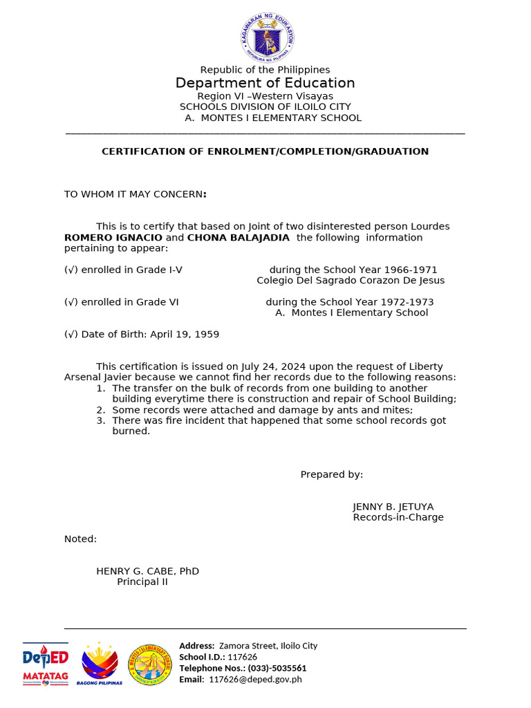 CERTIFICATION of Graduation | PDF