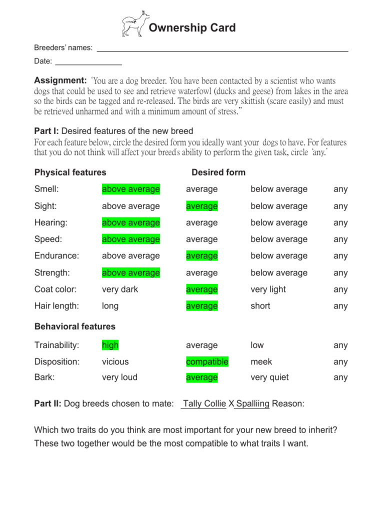 ownership card artificial selection lab pg 2 (4)-1 | PDF