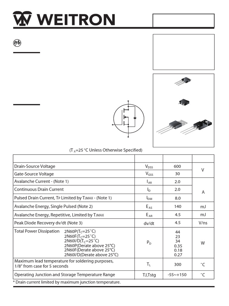 2n60p 2n60f 2n60i 2n60d | PDF | Field Effect Transistor | Diode