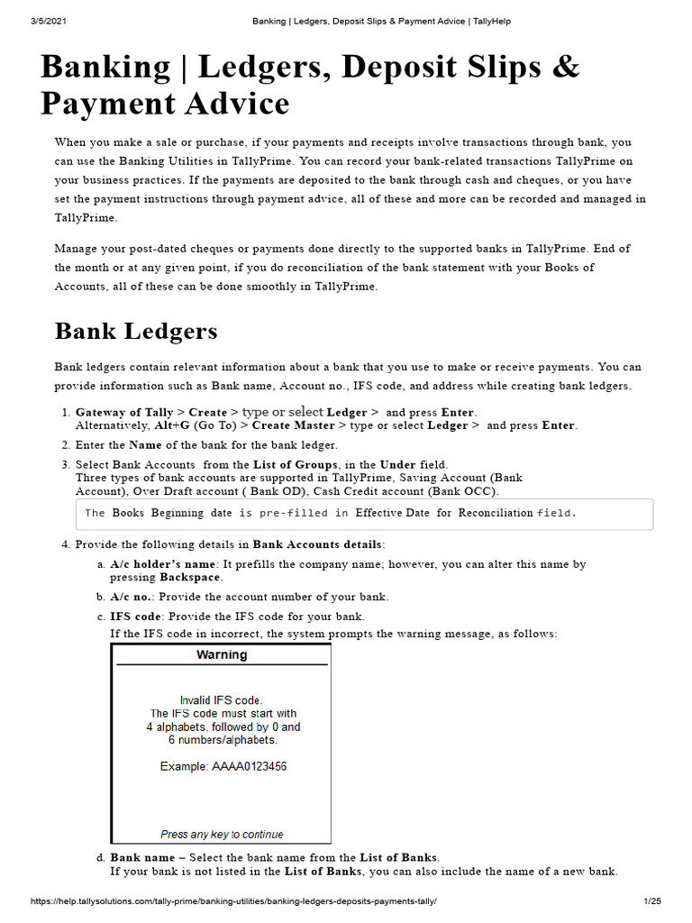 Banking _ Ledgers, Deposit Slips & Payment Advice _ TallyHelp | PDF ...