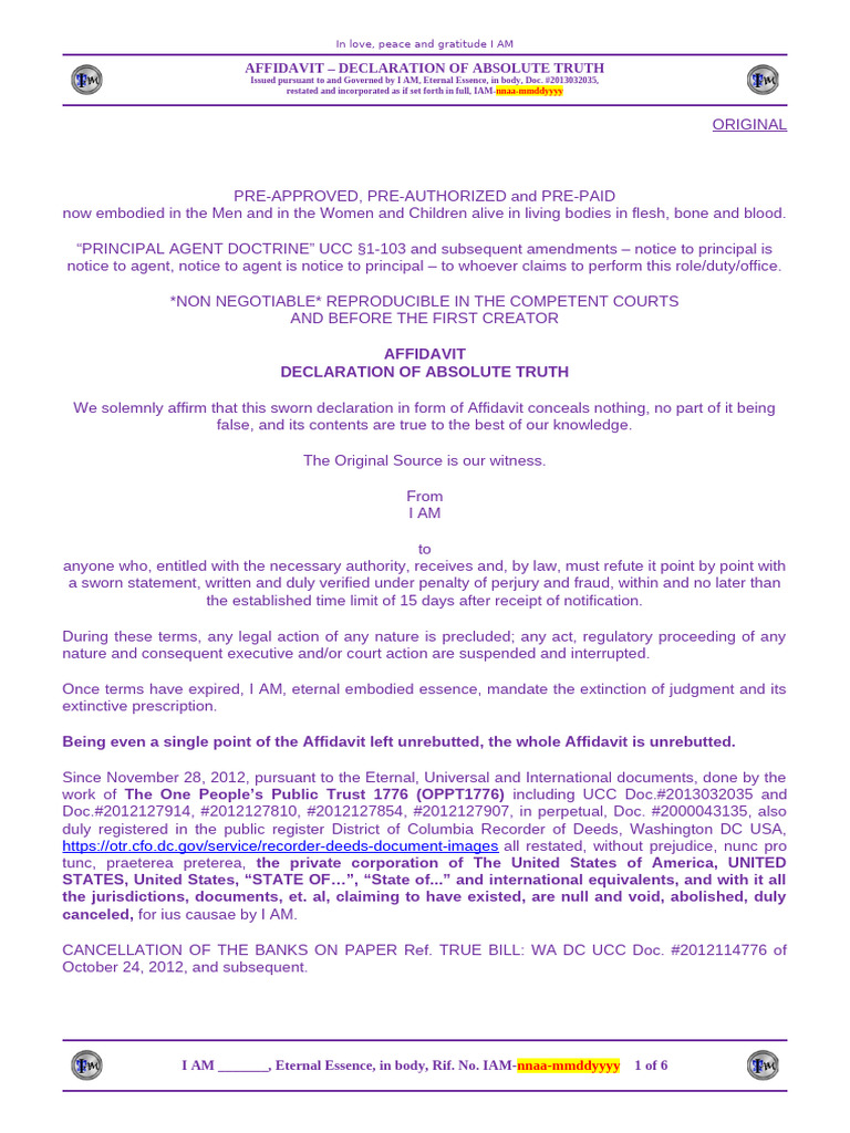 2 Afidavit-Gt - Iam-Nnaa-Mmddaaaa - Absolute Truth Declaration | PDF ...