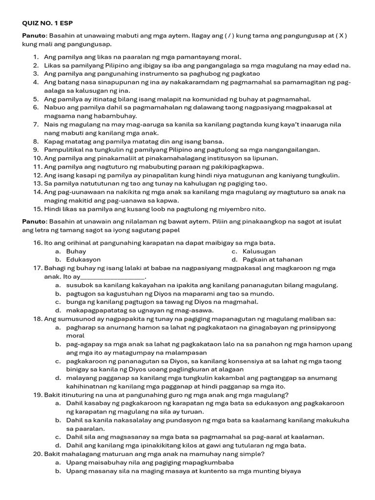 QUIZ NO 1 ESP | PDF