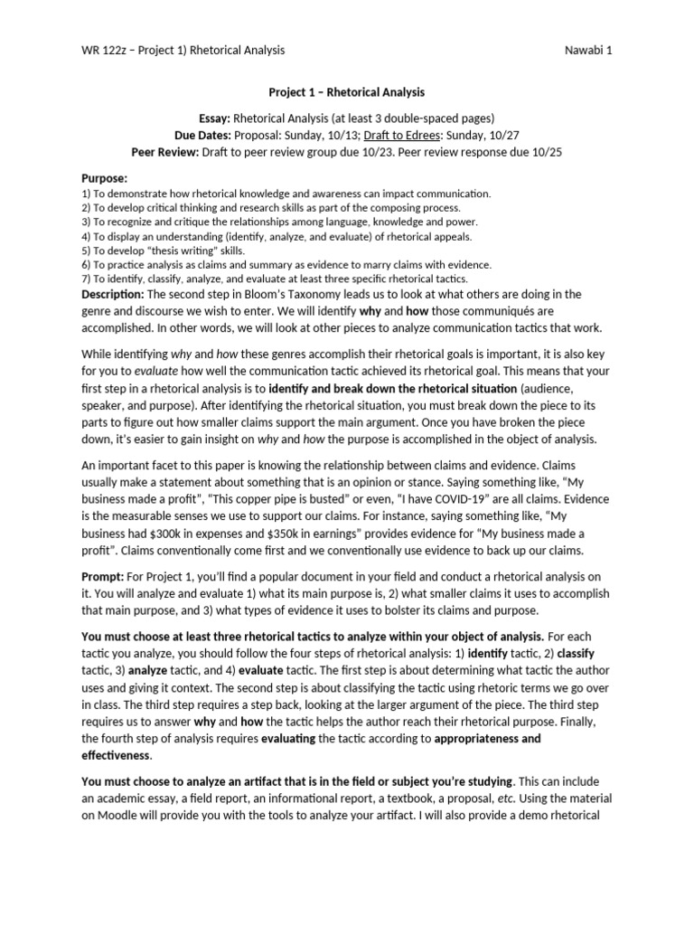 Project 1 - Rhetorical Analysis | PDF | Rhetoric | Essays