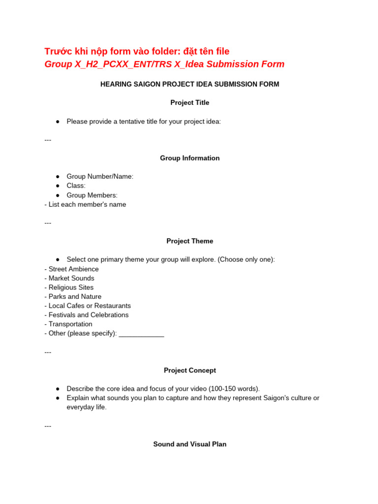 Group 6 - H2 - PC1611 - ENT504 - Idea Submission Form | PDF