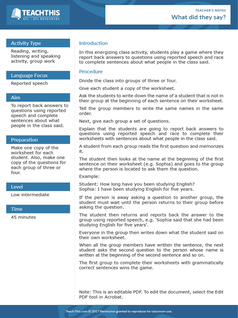 What did they say | PDF | English As A Second Or Foreign Language ...