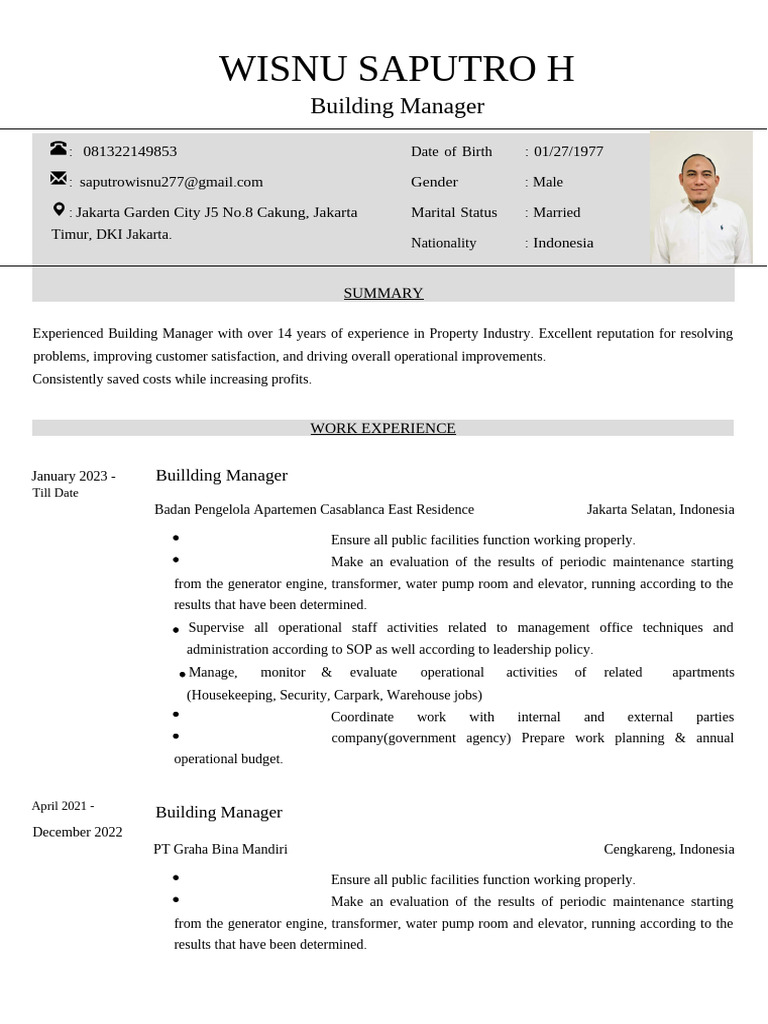 Wisnu Saputro - CV | PDF | Business