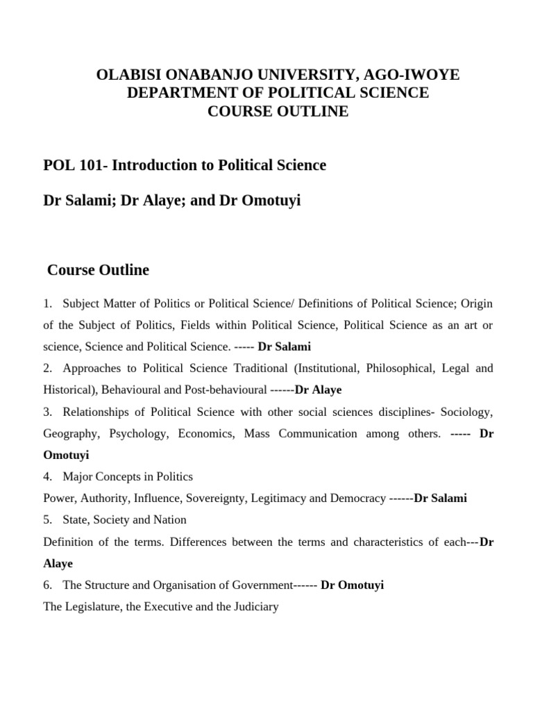 POL 101 Course Outline | PDF | Political Science | Government