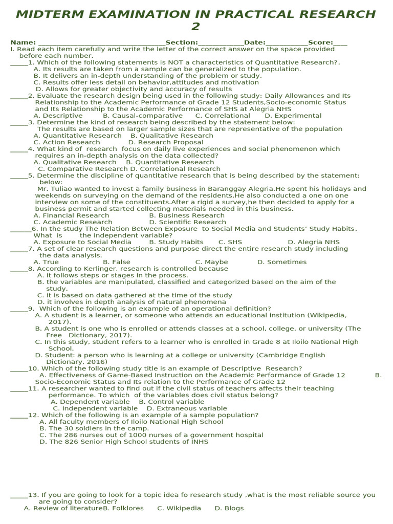 First Grading Exam PR2 (2023-2024) | PDF | Statistics | Empirical Research