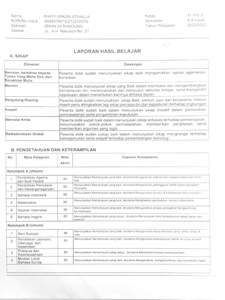 NILAI RAPOT 4-5-6 | PDF