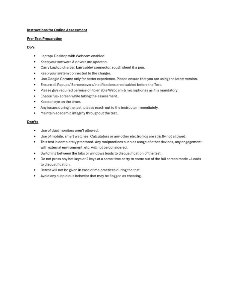 Online Assessment Instructions | PDF