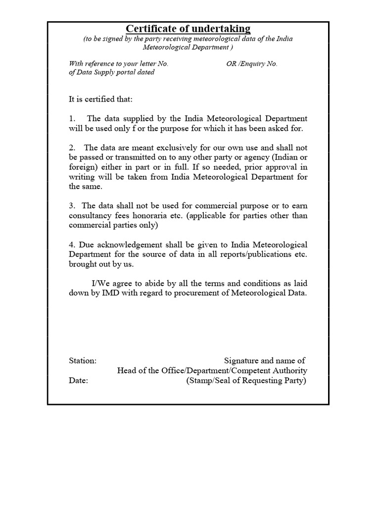 Certificate of Undertaking | PDF