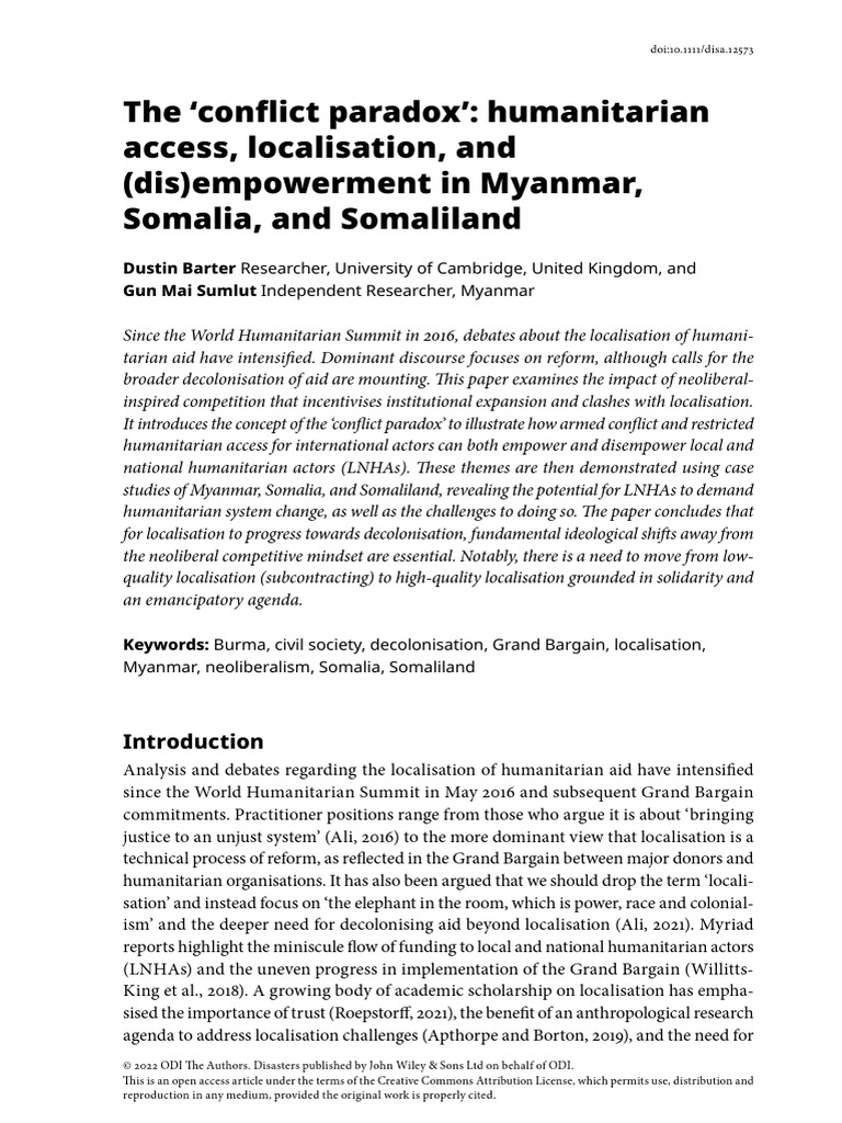Barter and Sumlut 2022. The Conflict Paradox Humanitarian Access ...