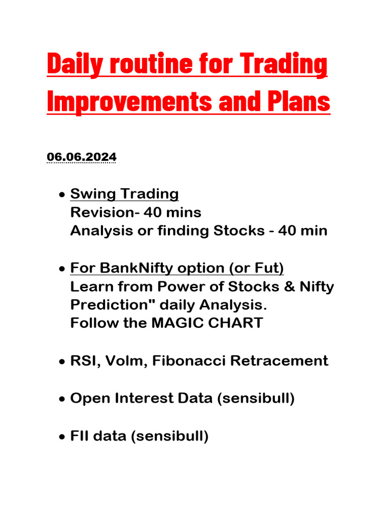 Daily Routine For Trading Improvements and Plans | PDF