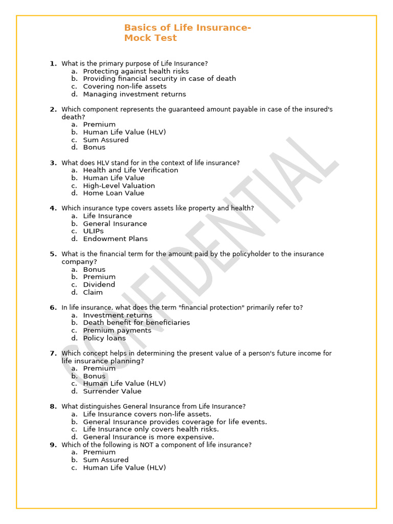 BLI - Mock Tests | PDF | Life Insurance | Insurance