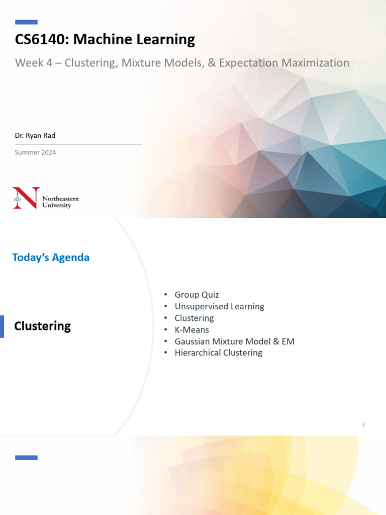 Week 4 - Lecture Slides - K-Means, Mixture Models, & EM | PDF | Cluster Analysis | Normal ...