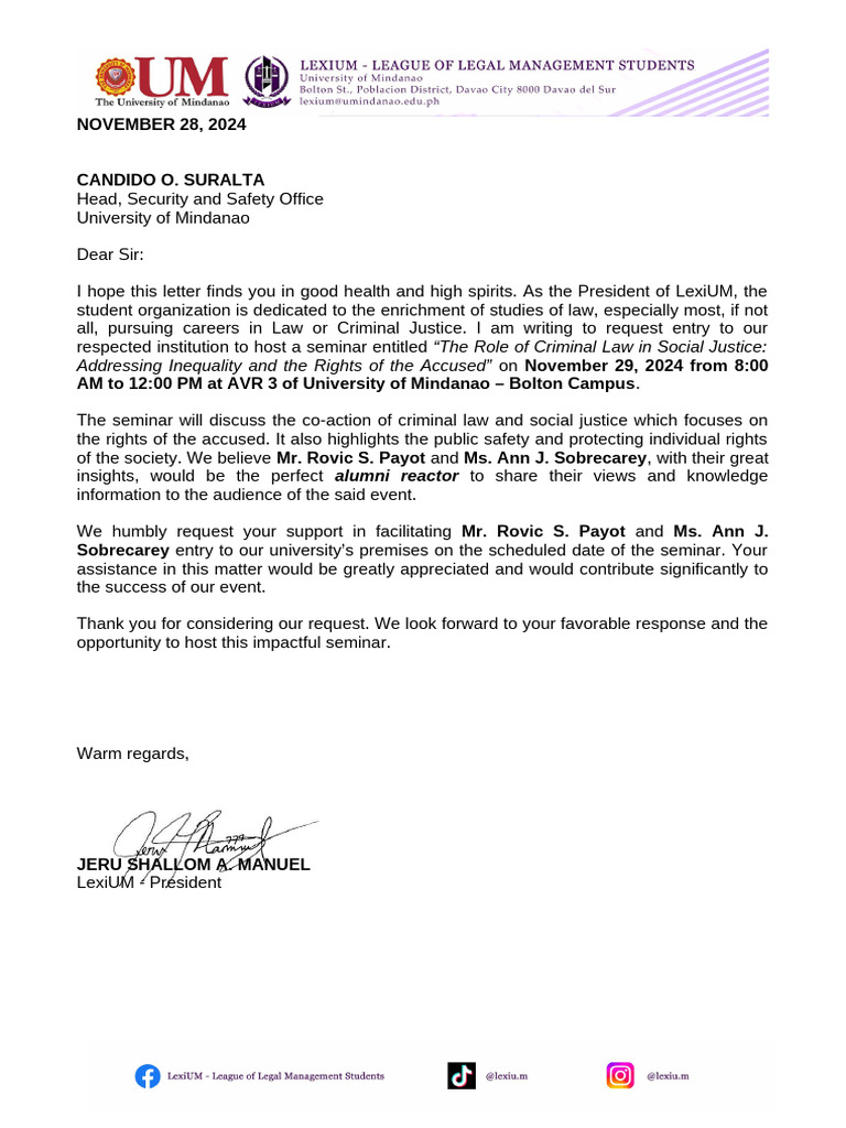 Letter of Entry Alumni Reactor | PDF