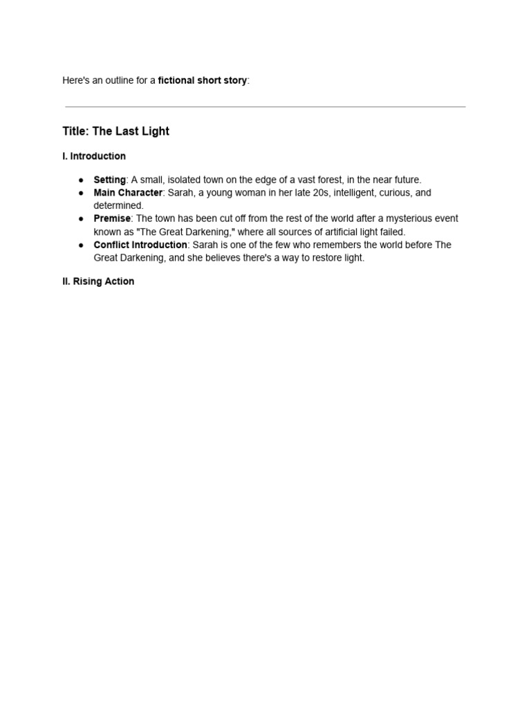 Fictional Story Outline: The Last Light | PDF