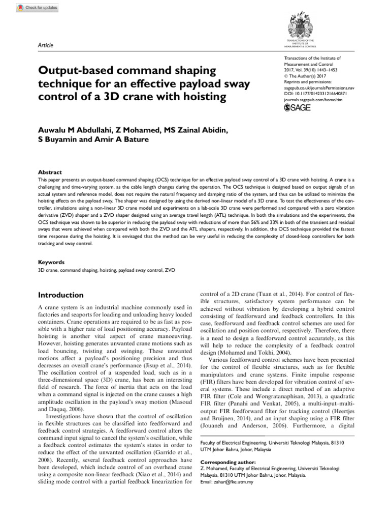 Abdullahi Et Al 2016 Output Based Command Shaping Technique For An Effective Payload Sway ...