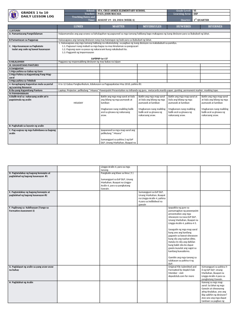 DLL_ESP 6_Q1_W4 | PDF