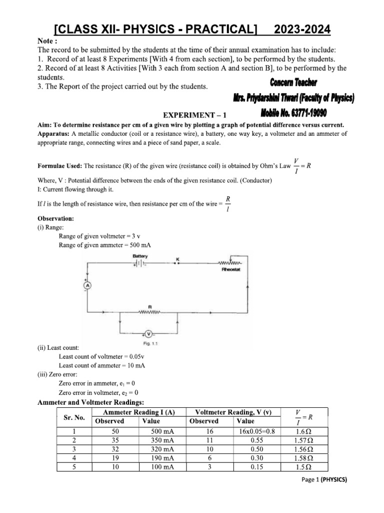 Physics Practical Class 12th | PDF