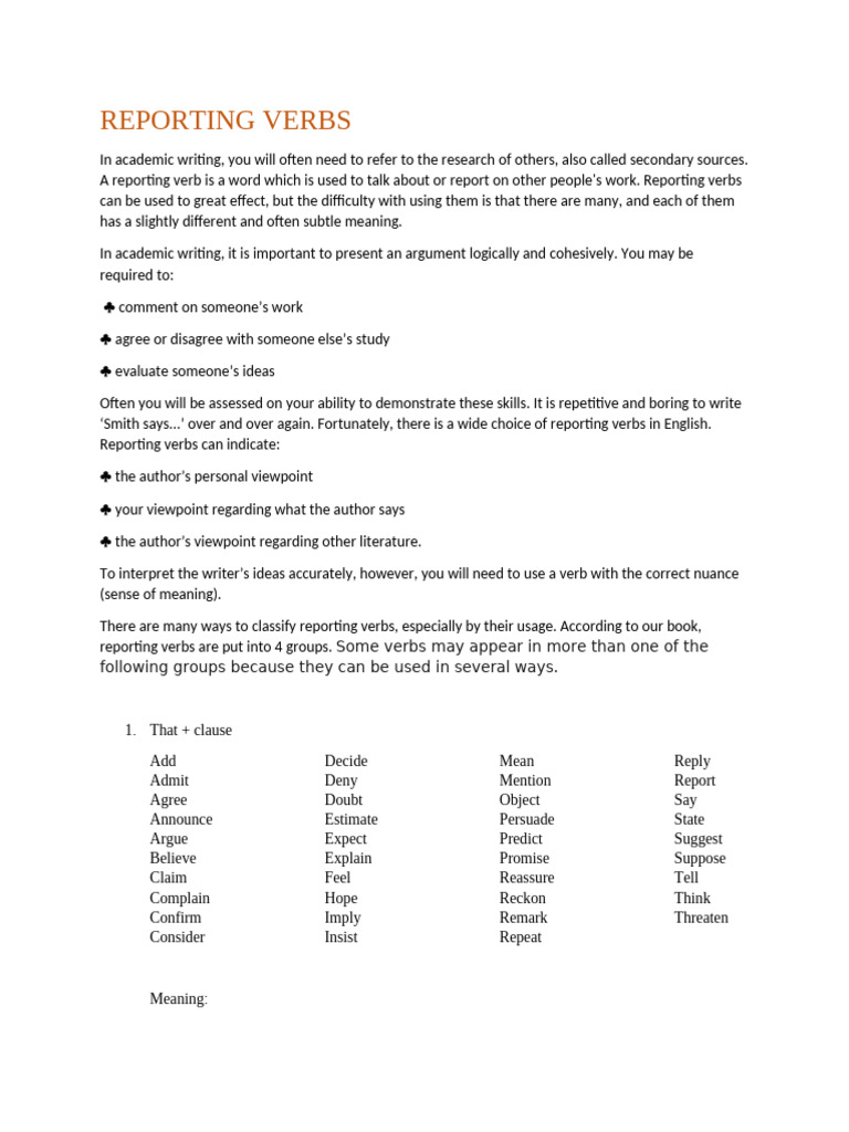 Essential Reporting Verbs for Academics | PDF | Verb
