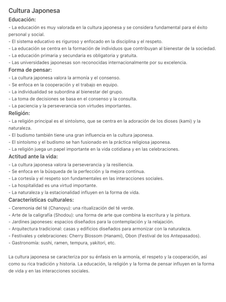 Cultura Japonesa: Armonía y Tradición | PDF