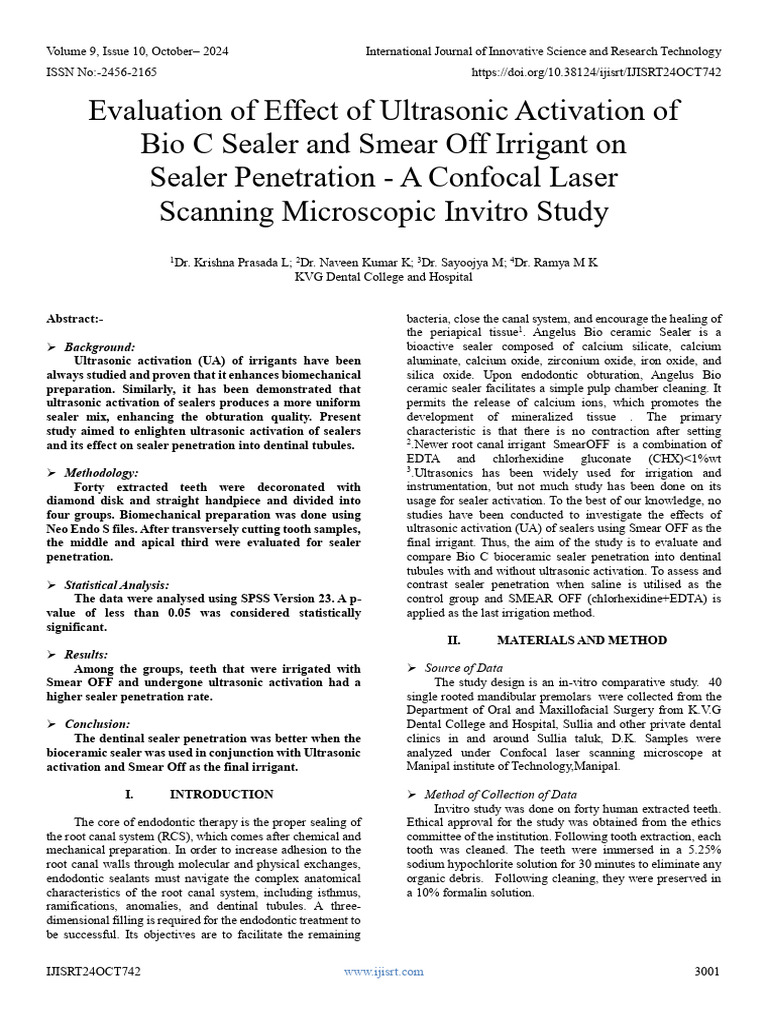 Evaluation of Effect of Ultrasonic Activation of Bio C Sealer and Smear ...