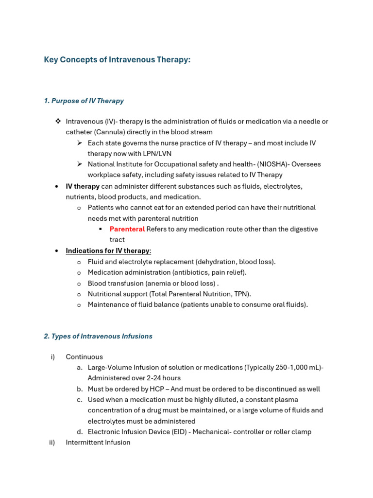 Key Concepts of Intravenous Therapy | PDF | Intravenous Therapy | Vein