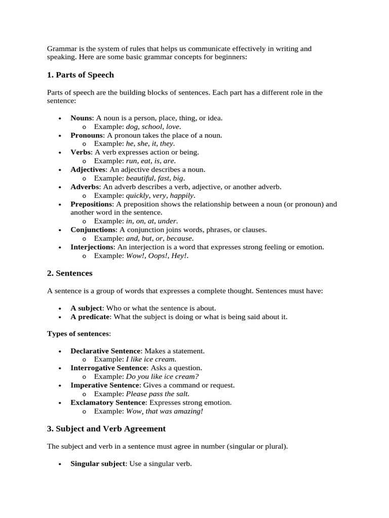 basic grammar notes | PDF | Sentence (Linguistics) | Part Of Speech