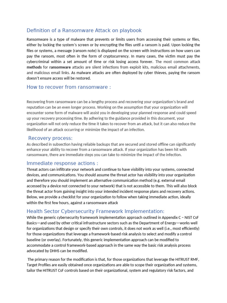 Playbook For Ransomware Attack | PDF | Malware | Computer Security