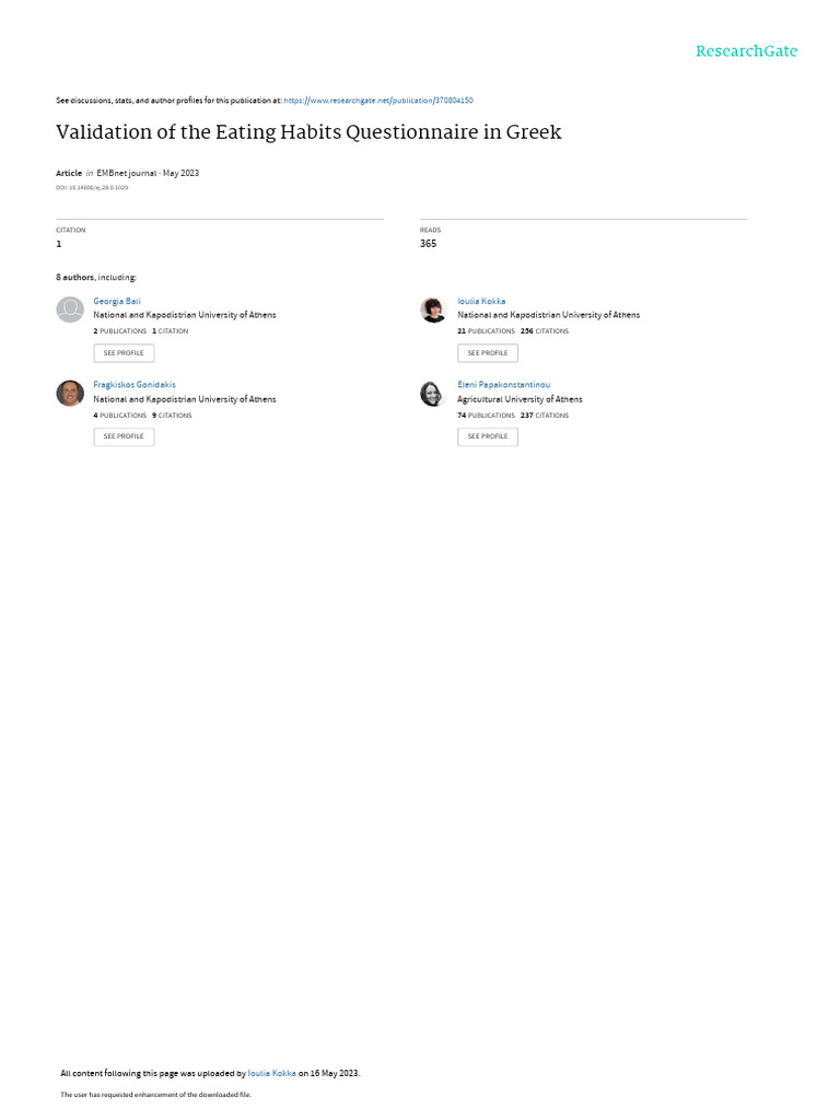 Validation of The Eating Habits Questionnaire in Greek | PDF | Factor ...