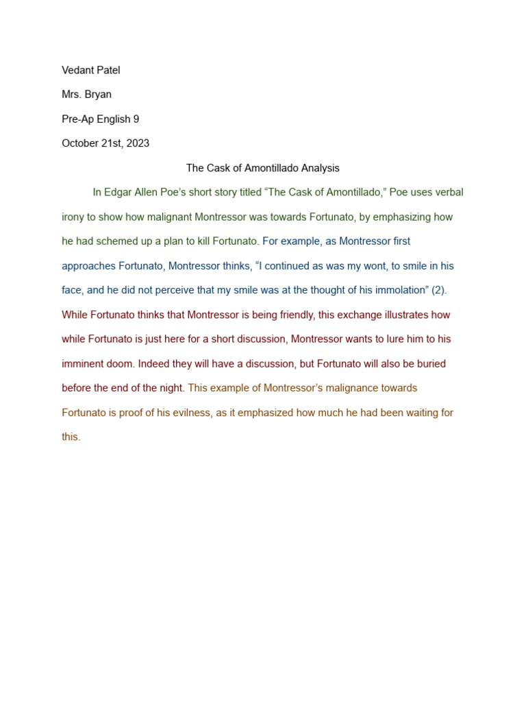 Cask of Amontillado - Vedant Patel | PDF