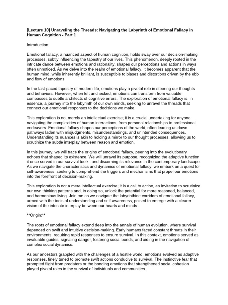 (Lecture 10) Unraveling The Threads - Navigating The Labyrinth of Emotional Fallacy in Human ...