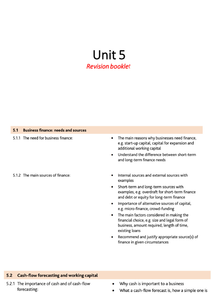CIE IGCSE Business Unit 5 Revision Pack | PDF | Balance Sheet | Revenue