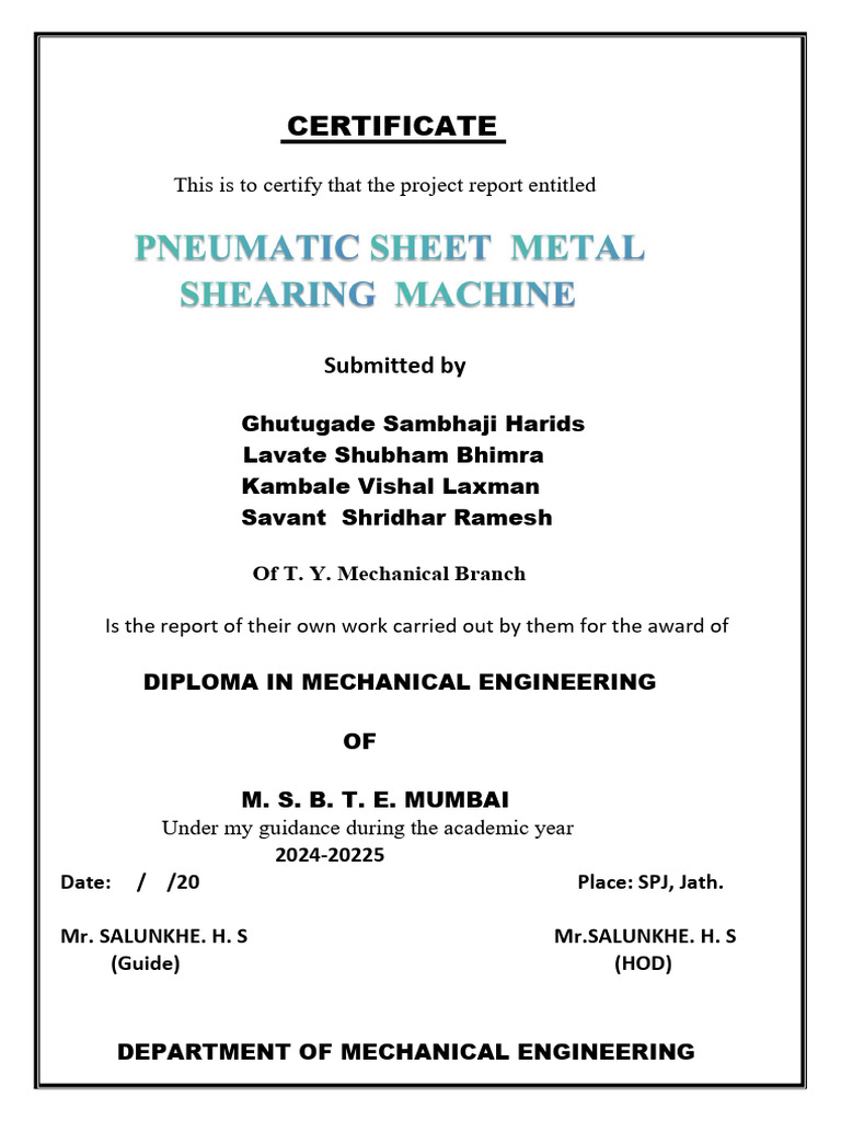 Diploma Mechanical Project Report | PDF