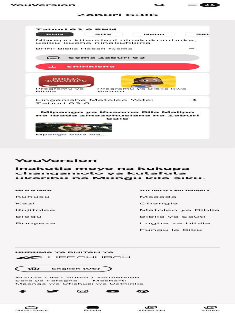 Zaburi 636 Niwapo Kitandani Ninakukumbuka, Usiku Kucha Ninakufikiria Biblia Habari Njema (BHN ...