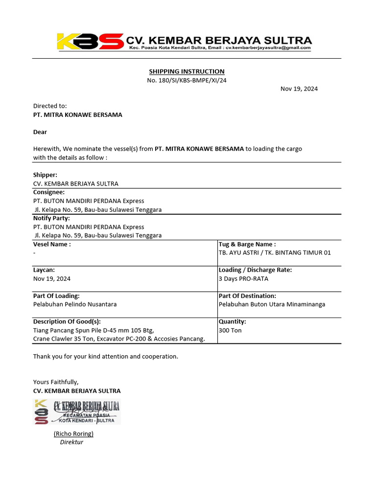 Sihipping Intruction KBS-1 | PDF