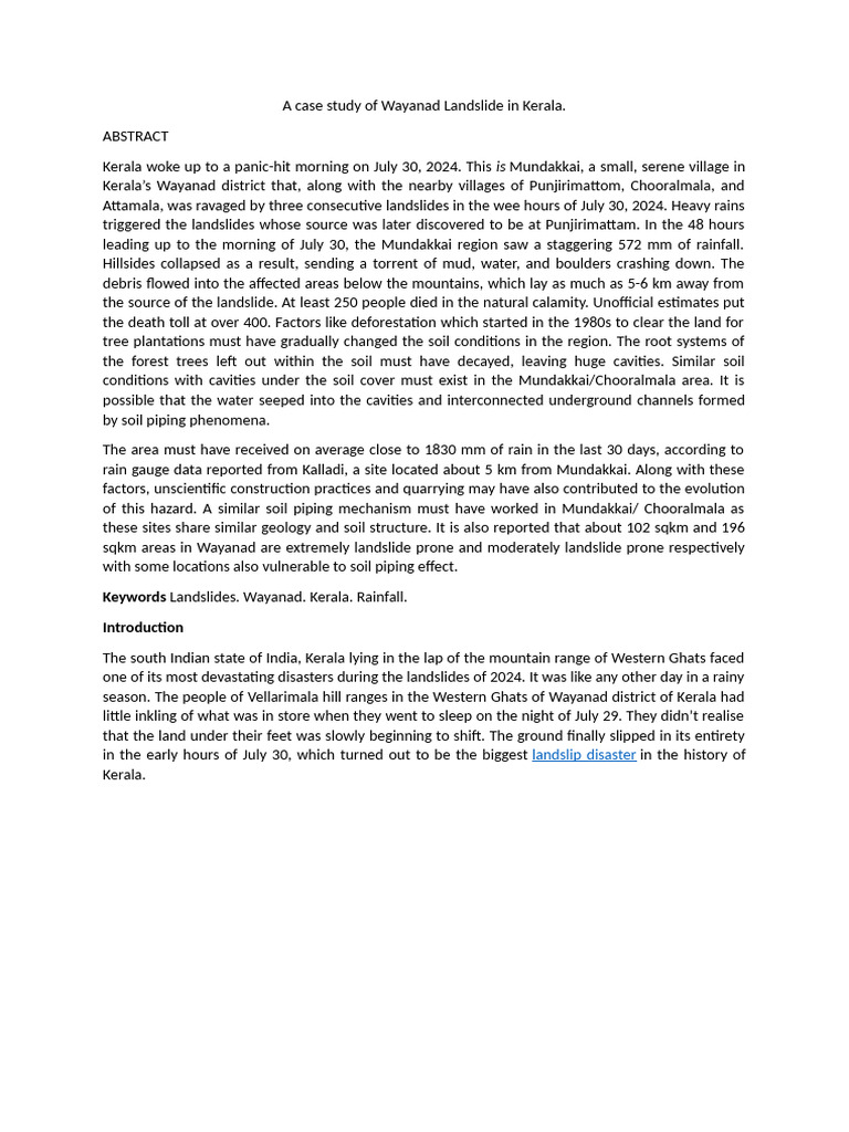 A Case Study of Wayanad Landslide in Kerala | PDF | Landslide | Flood