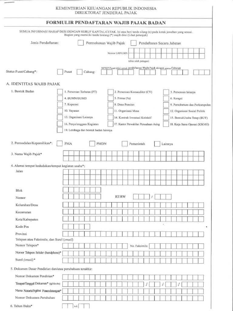 Formulir Pendaftaran Wajib Pajak Badan | PDF