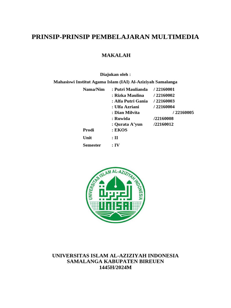 COVER Prinsip-Prinsip Pembelajaran Multimedia | PDF