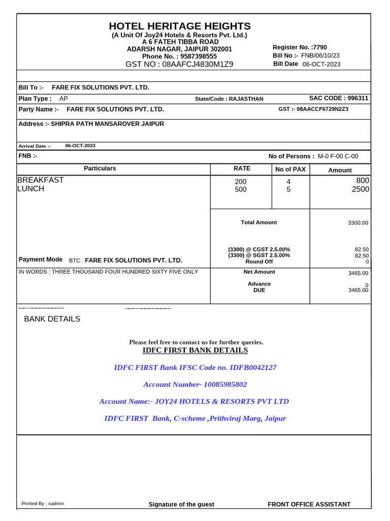 YATRA B2B FNB 1 INVOICE | PDF | Payments | Taxation