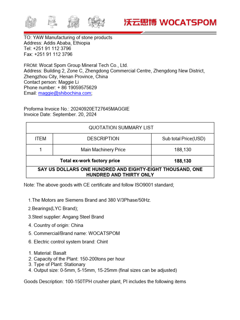 WOCATSPOM Profoma Invoice | PDF